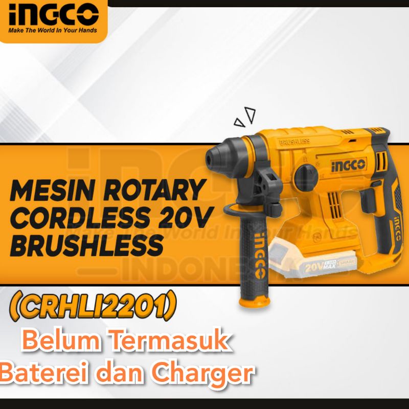 Jual INGCO CRHLI2201 mesin rotary hammer drill cordless bor bobok beton ...