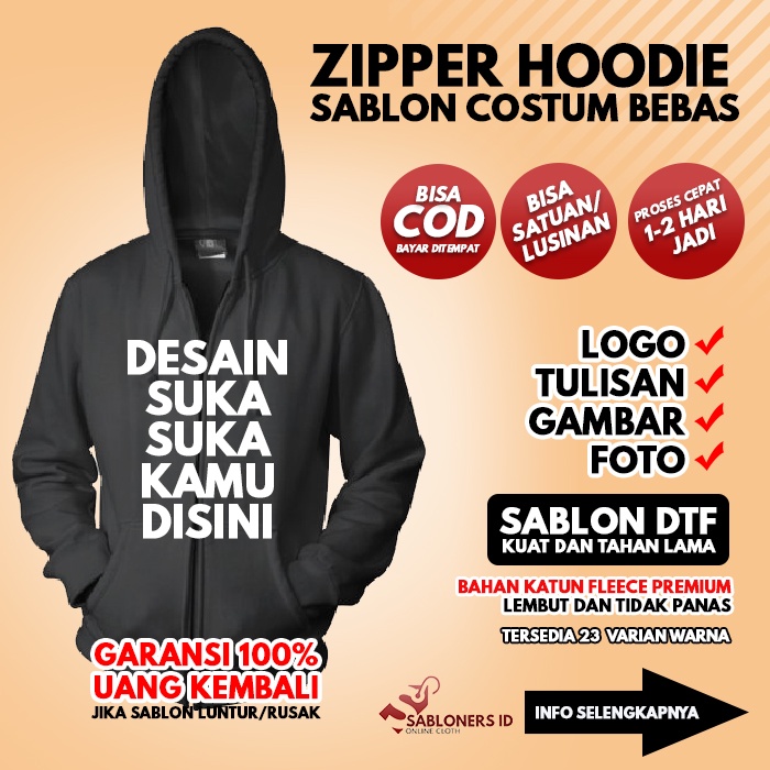 Jual Baju Sweater Zipper Hoodie Resleting Sablon Custom Desain Sendiri ...