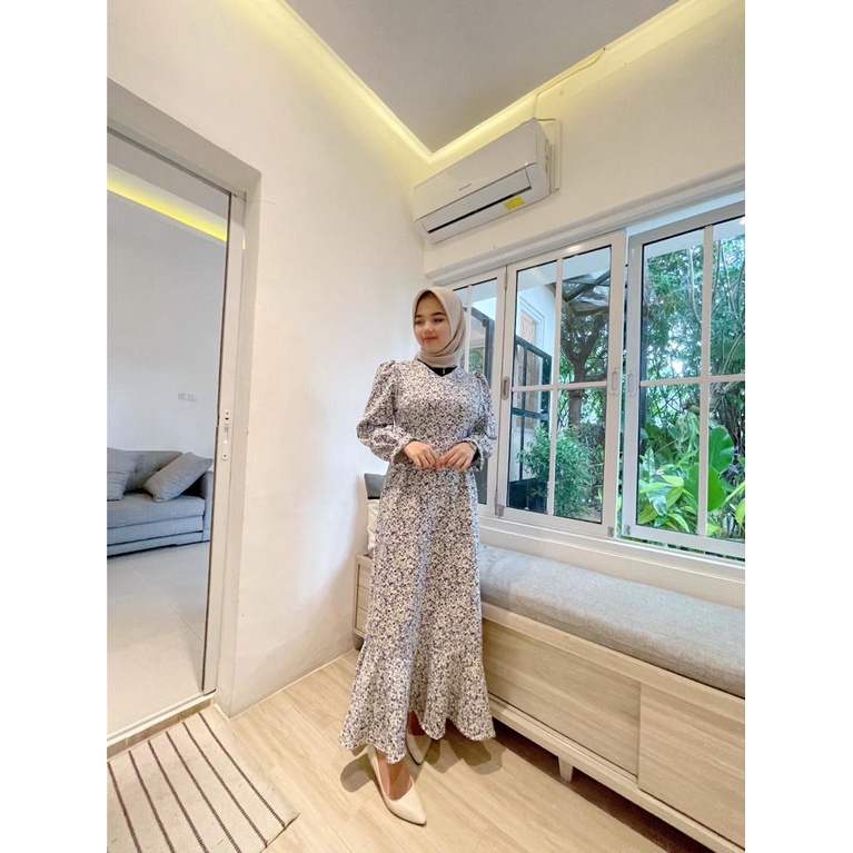 Jual GZB Fashion Dress panjang Motif Bunga Kekinian / AIMEL FISHTAIL ...