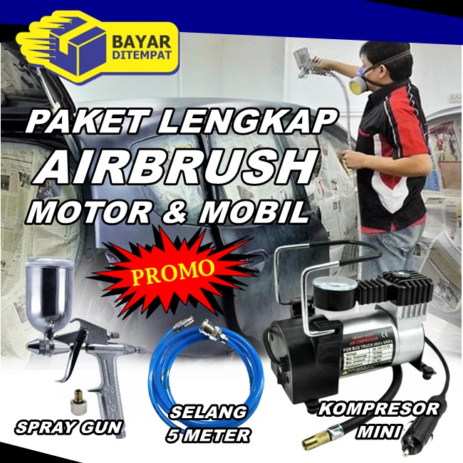 Jual PROMO PAKET AIRBRUSH Kompresor mini cat listril komplit set moil ...
