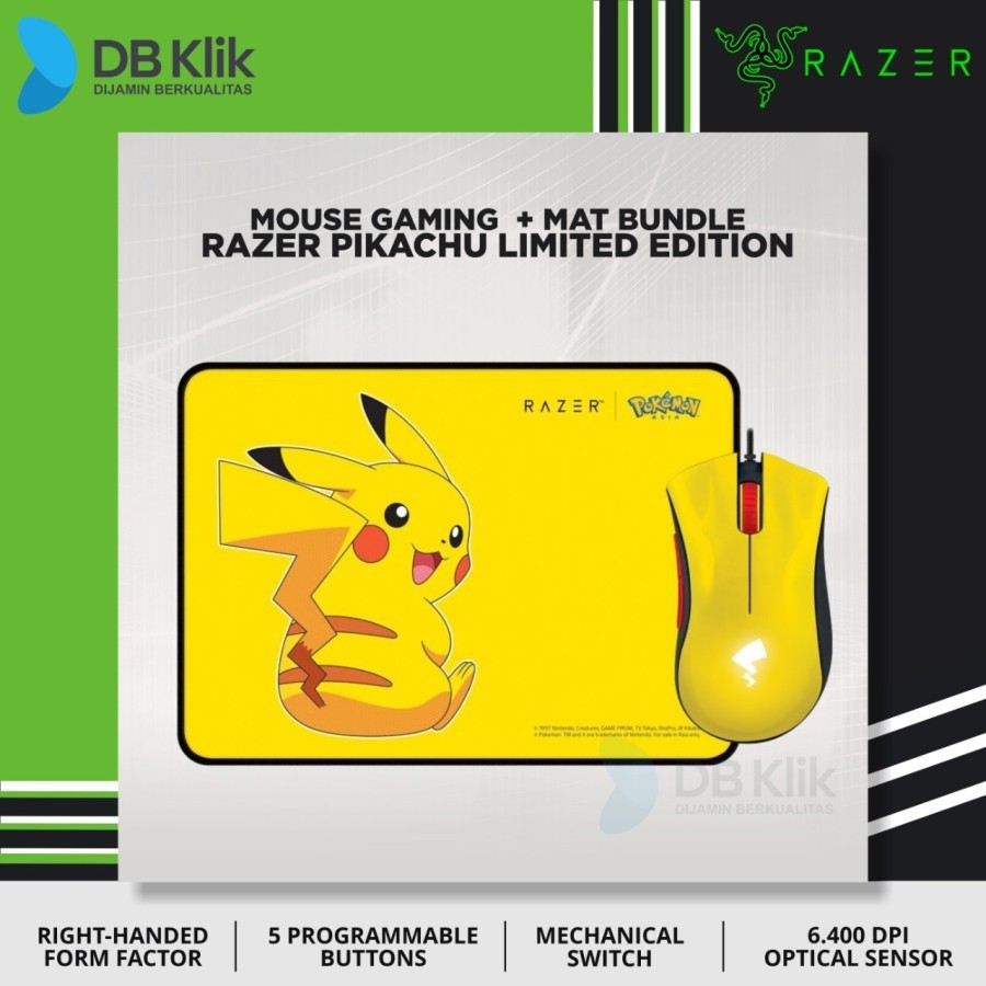 Jual Mouse Gaming RAZER Pikachu Limited Edition Wired 6400 | DPI + Mat ...
