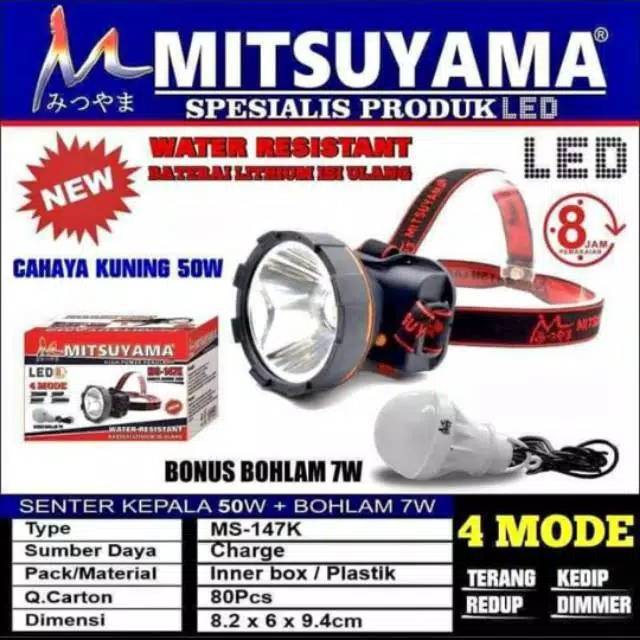 Jual Senter kepala LED Headlamp Cahaya kuning dan lampu bohlam / Head ...