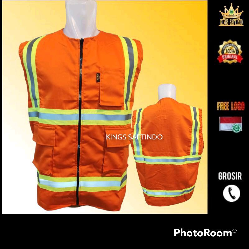 Jual ROMPI SAFETY BAHAN DRILL WARNA ORANGE/ SAFETY VEST /ROMPI PROYEK ...