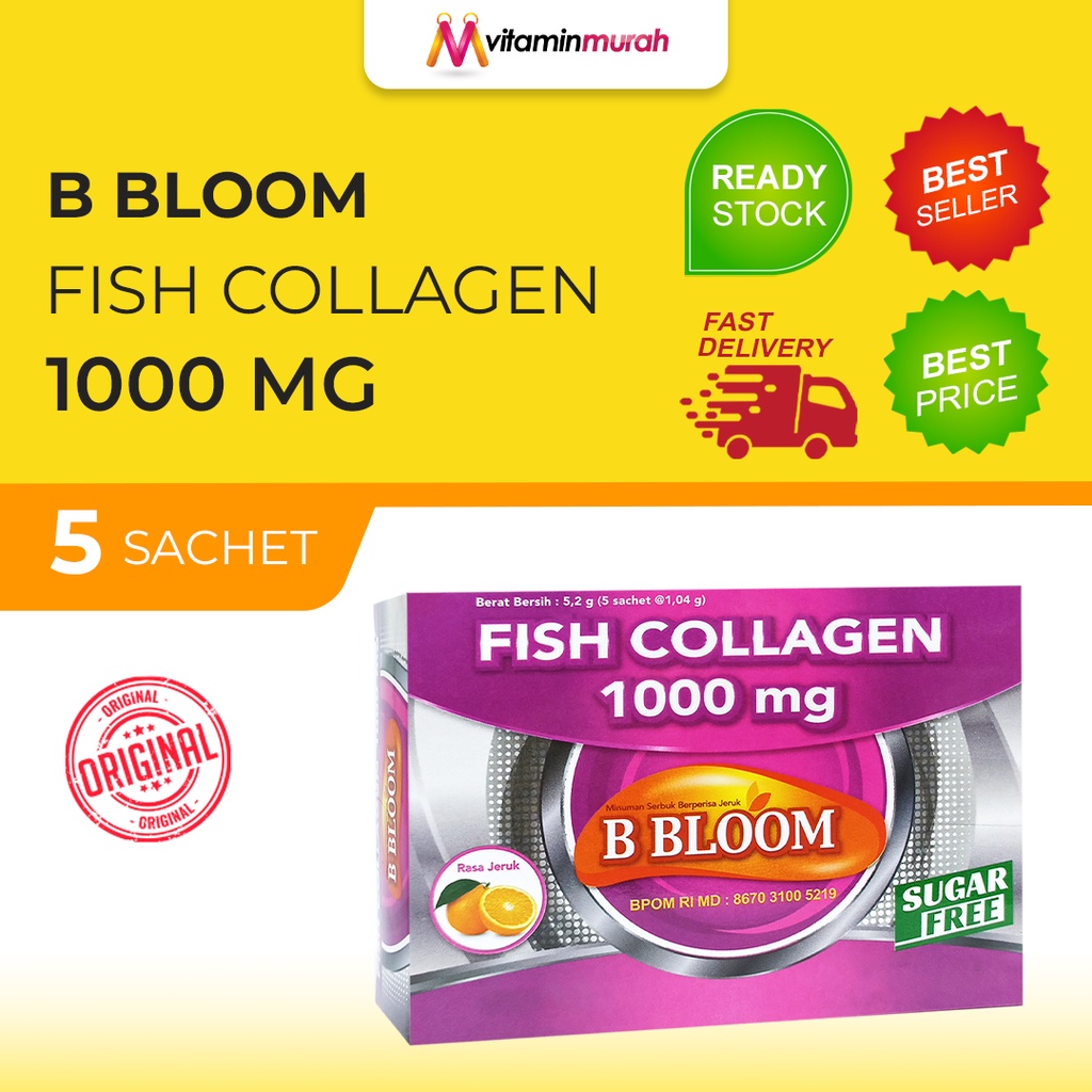 Jual FISH COLLAGEN 1000 mg B BLOOM RASA JERUK 1 BOX ISI (5 SACHET @ 1 ...