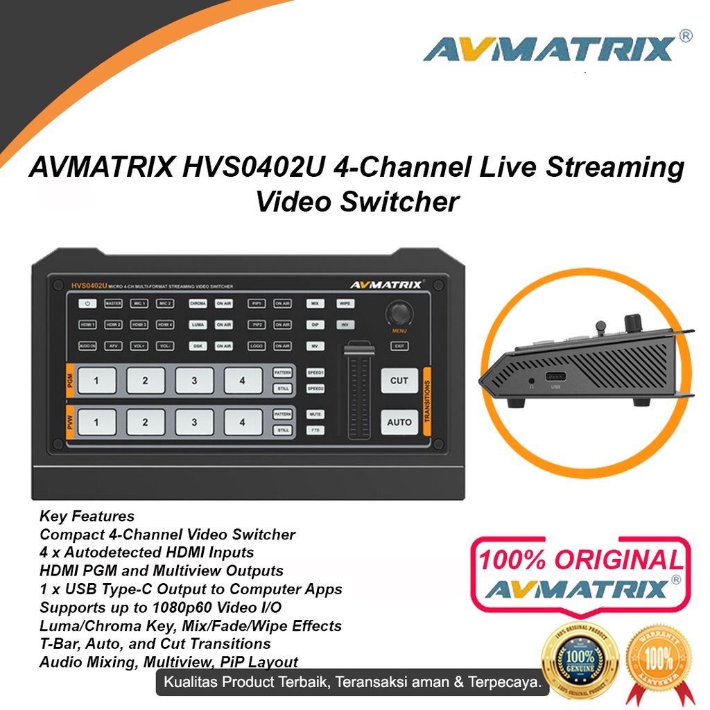 Jual AVMATRIX HVS0402U 4-Channel Live Streaming Video Switcher Original ...