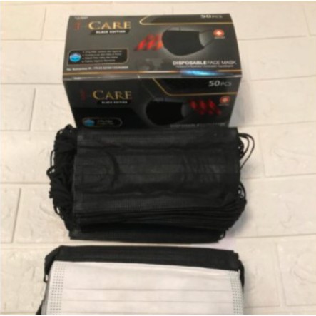 Jual Mask Hitam 3ply Earloop isi 50 Pcs Medis Grade i-Care Black ...