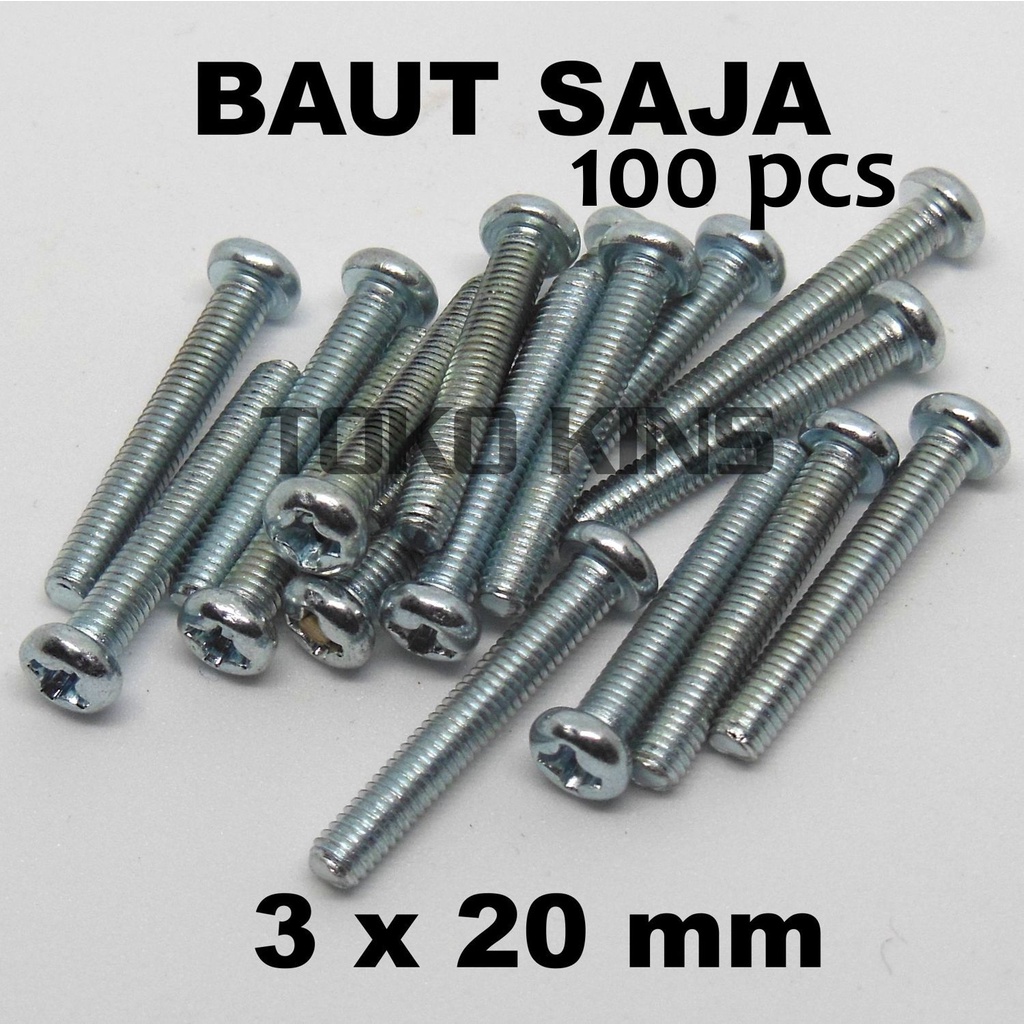 Jual JP M3 x 20 per 100 pcs Baut kepala obeng plus 3mm 3 x 20 mm | Shopee Indonesia