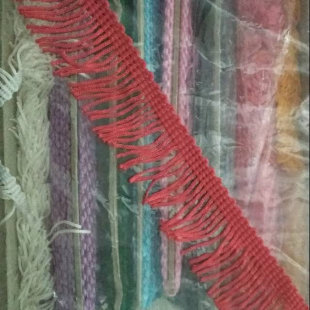 Jual 1 METER PITA TALI TIRAI RENDA RUMBAI MERAH LAMPION | Shopee Indonesia
