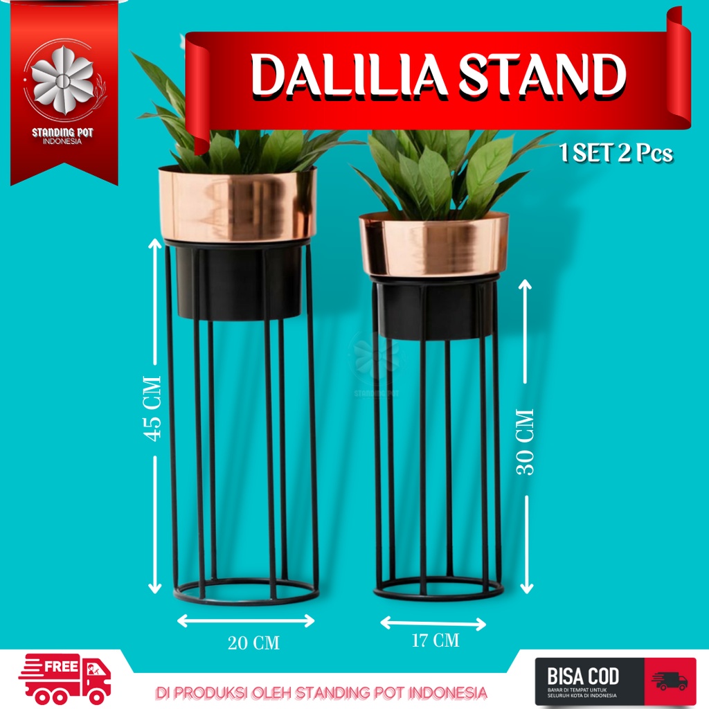 Jual Standing Pot Besi 1 SET 2 PCS Dalilia Stand Plant Flower Rak ...