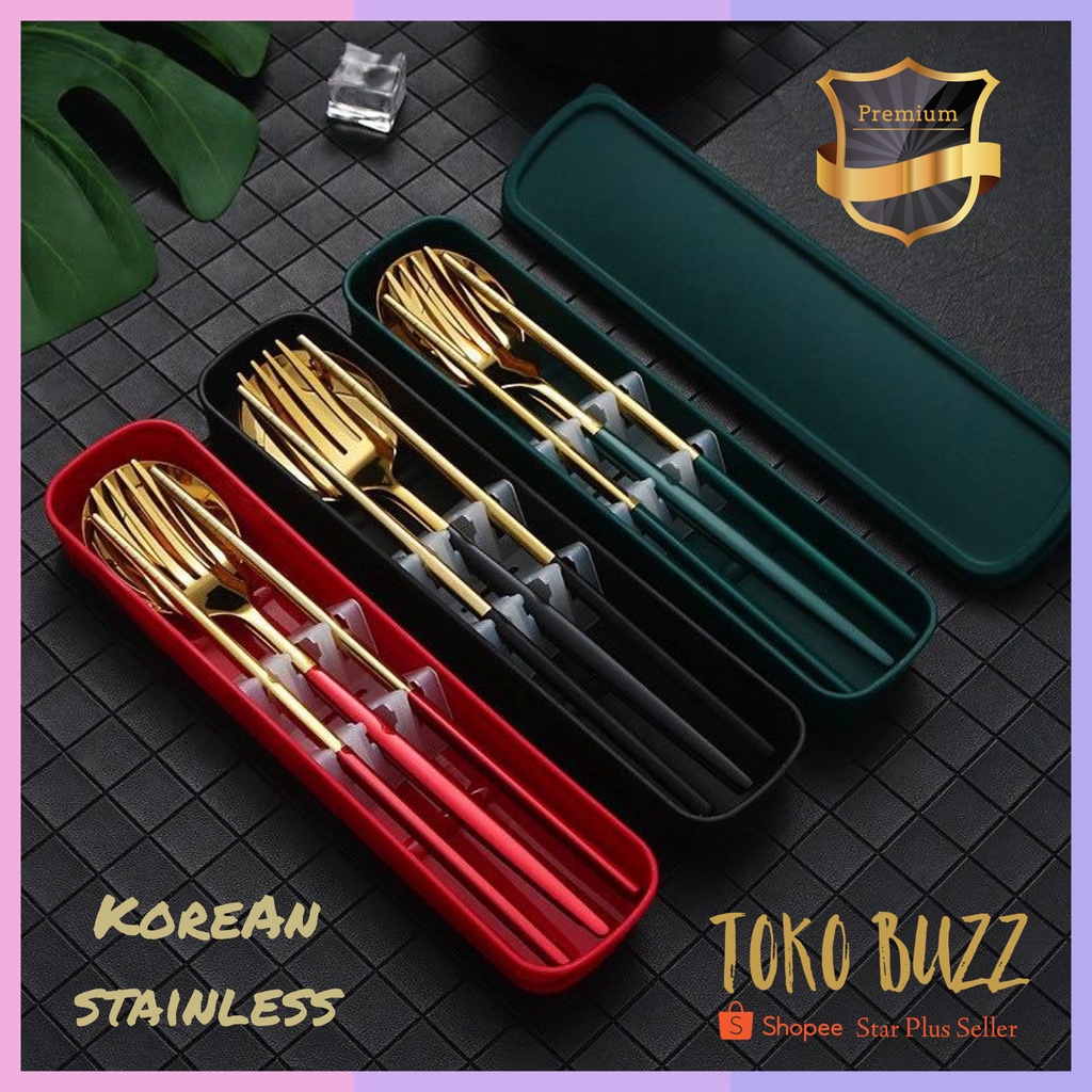 Jual Sendok Garpu Set Korea Stainless Sendok Korea Set Bekal Set Alat ...
