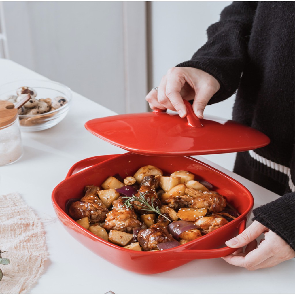 Jual Ceramic Baking Pan square with lid oven | Shopee Indonesia
