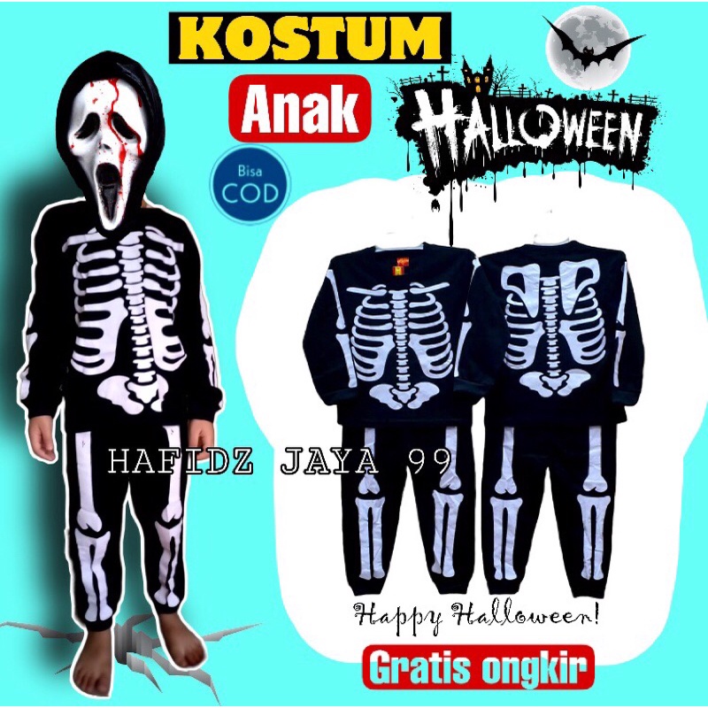 Jual Setelan Baju kostum anak tengkorak /Tulang Stelan baju lengan ...