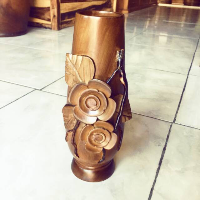 Jual Vas bunga kayu Jati Bunga Tempel | Shopee Indonesia