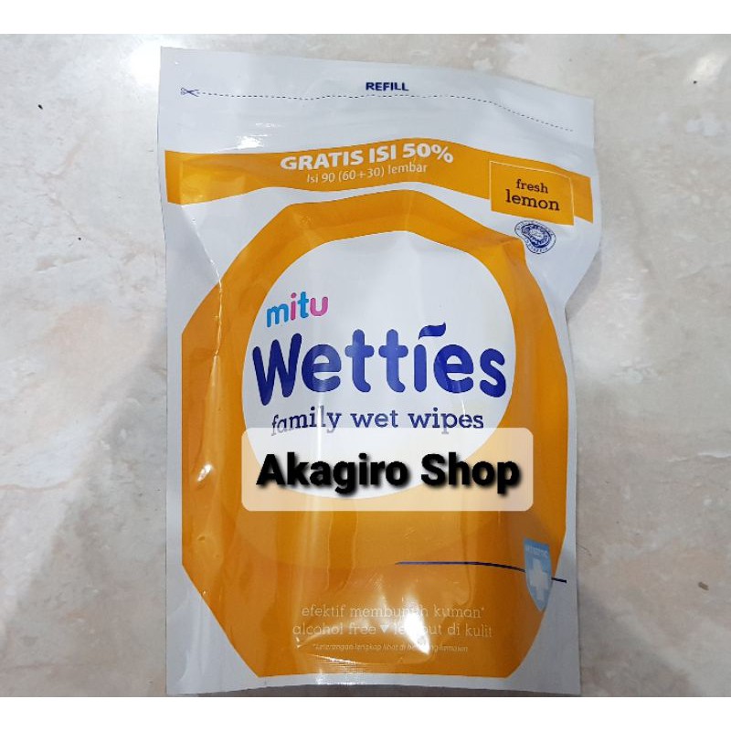 Jual Mitu Wetties Family Wet Wipes isi 90 (60+30) Botol Lembar Tissue ...