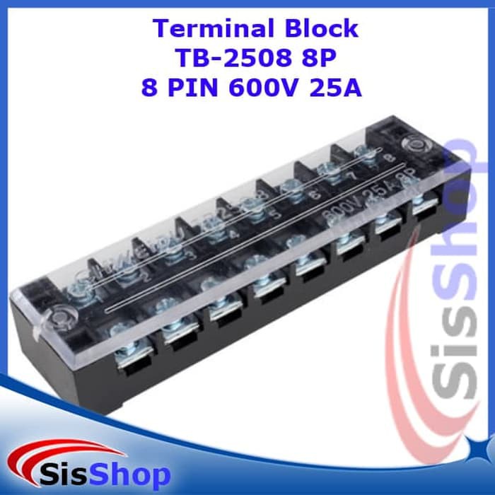 Jual TB-2508 TERMINAL BLOCK BLOK 8 KABEL 8 PIN 8P SEKRUP 4MM TB2508 25A ...