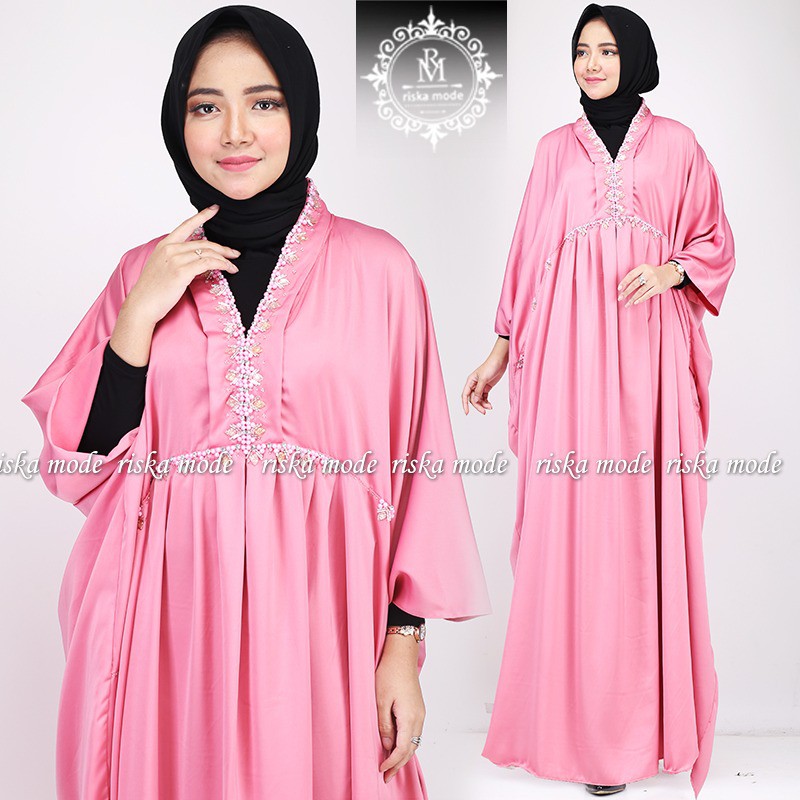 Jual Gamis kaftan kerah v mutiara (scroll utk varian) | Shopee Indonesia