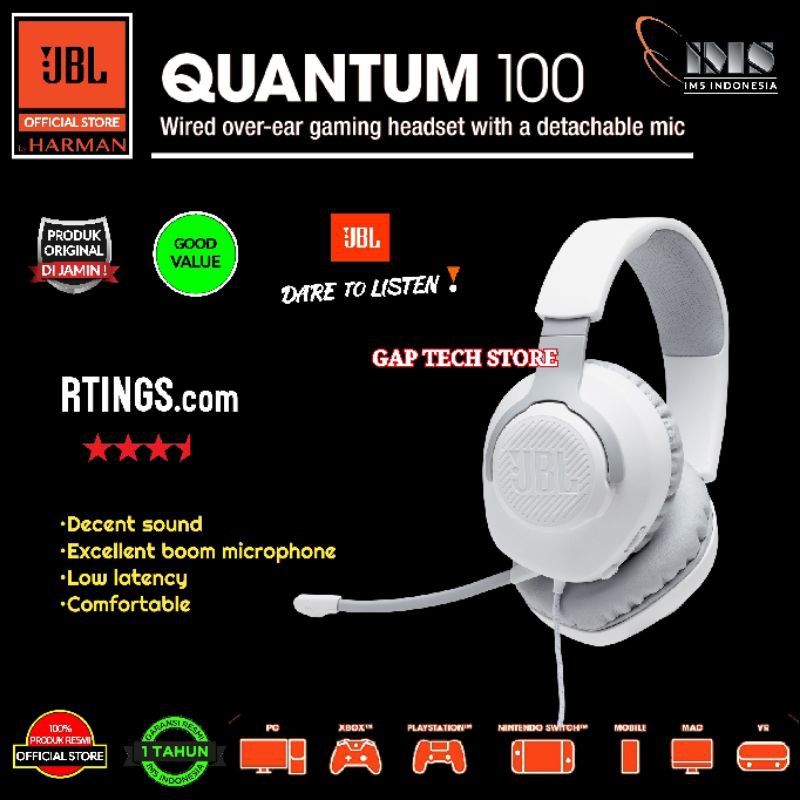 Jual JBL QUANTUM 100 / QUANTUM100 Over Ear Gaming Headset with Mic ...