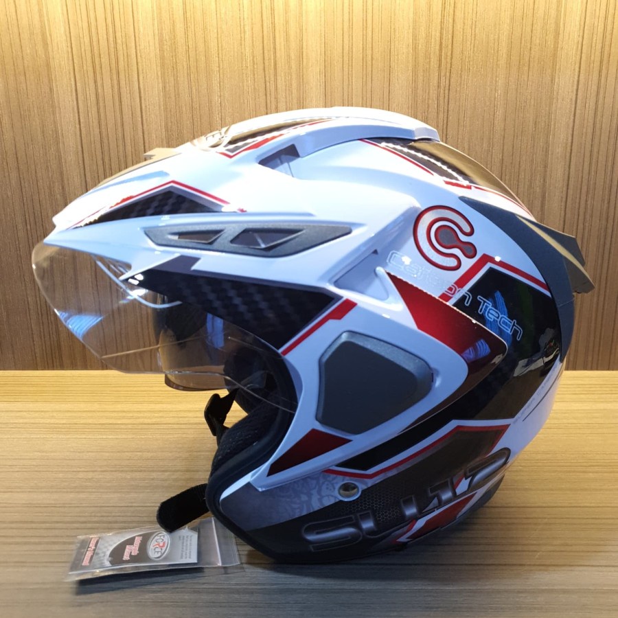 Jual Helm Half Face Dewasa Double Visor Anti Pecah SNI Carbon Tech ...
