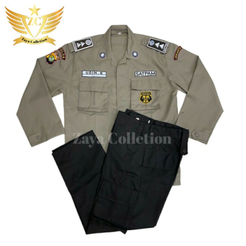 Jual Seragam satpam pdl baru | seragam pdl satpam coklat plus atribut tempel | Shopee Indonesia