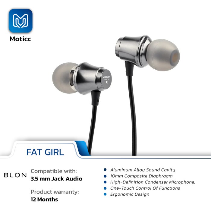 Jual BLON Fat Girl with Mic Headset Clean Sound Earphone Entry Level ...