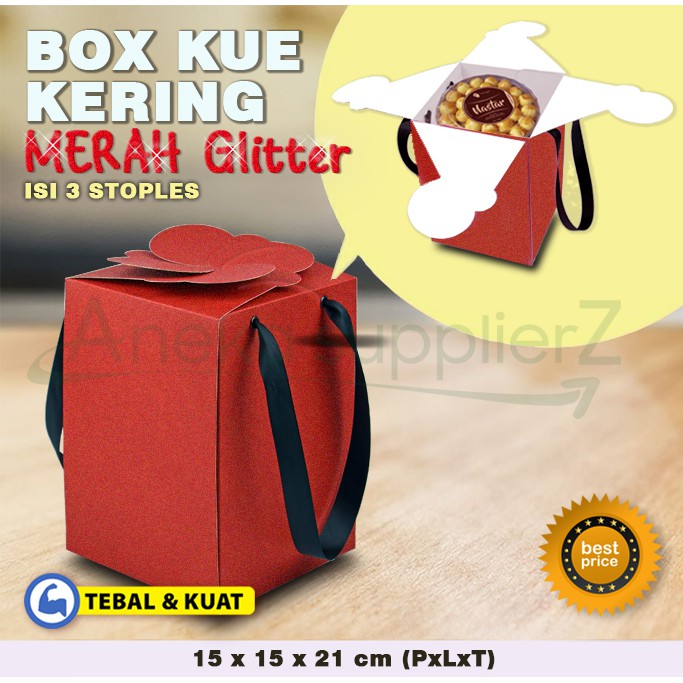 Jual Kotak Box Dus Kue Kering MERAH - Isi 3 Toples (3 pcs) | Shopee ...
