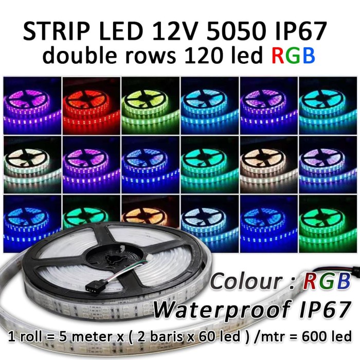 Jual LED Strip SMD 5050 RGB DOUBLE ROWS 120 LED/Meter DC12V IP67 ...