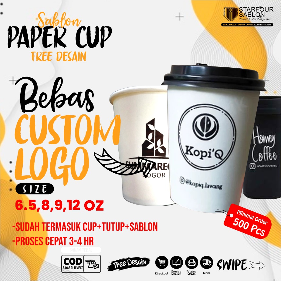 Jual Custom Sablon Hot Paper Cup + Lid/Tutup Cup - Minimal Order 500 ...