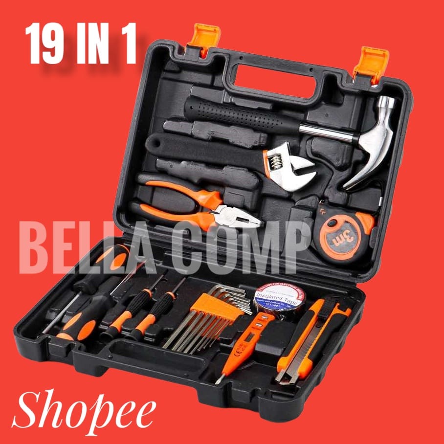 Jual 19 IN 1 Tool Kit Set Alat Perkakas Tang Meteran Cutter Palu Obeng ...