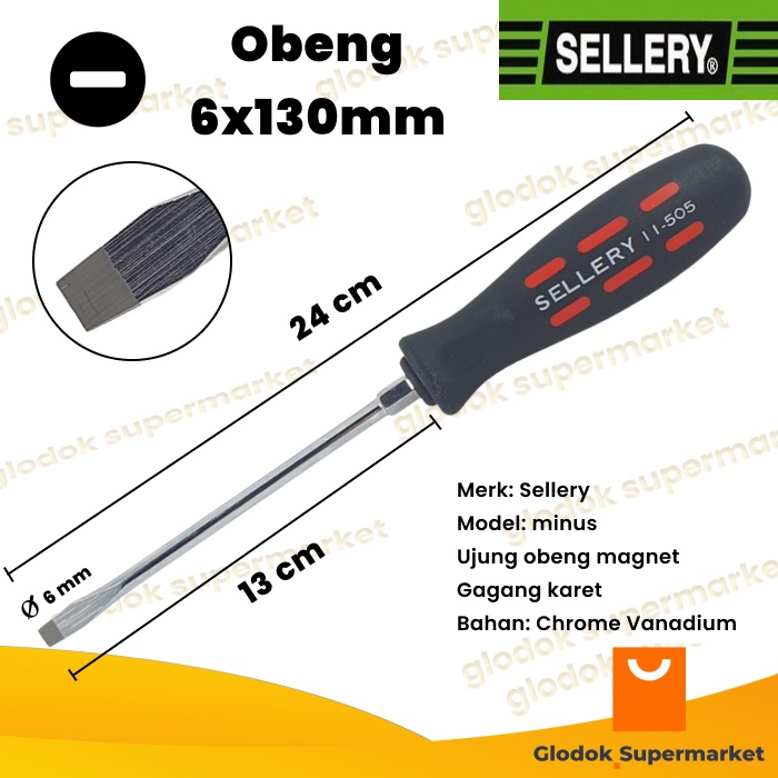 Jual Obeng Minus 5 inch Sellery 11-505 Diameter 6mm Panjang Besi 13cm ...