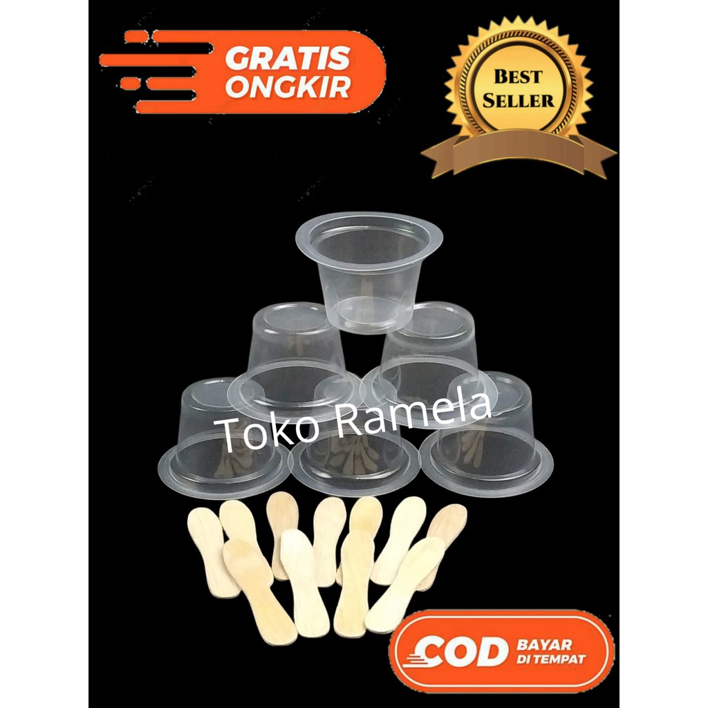 Jual CUP BENING/TRANSPARAN 50ml LENGKAP TUTUP DAN SENDOK | Shopee Indonesia