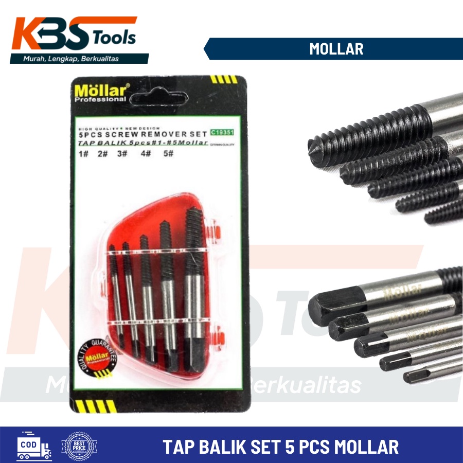Jual MOLLAR Hand Tap Balik Set 5 pcs - Extractor Screw - Buka Baut ...