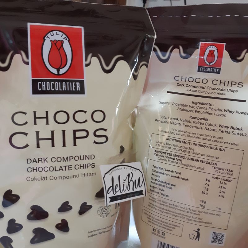Jual Tulip cokelat choco chips dark compound 1kg | Shopee Indonesia