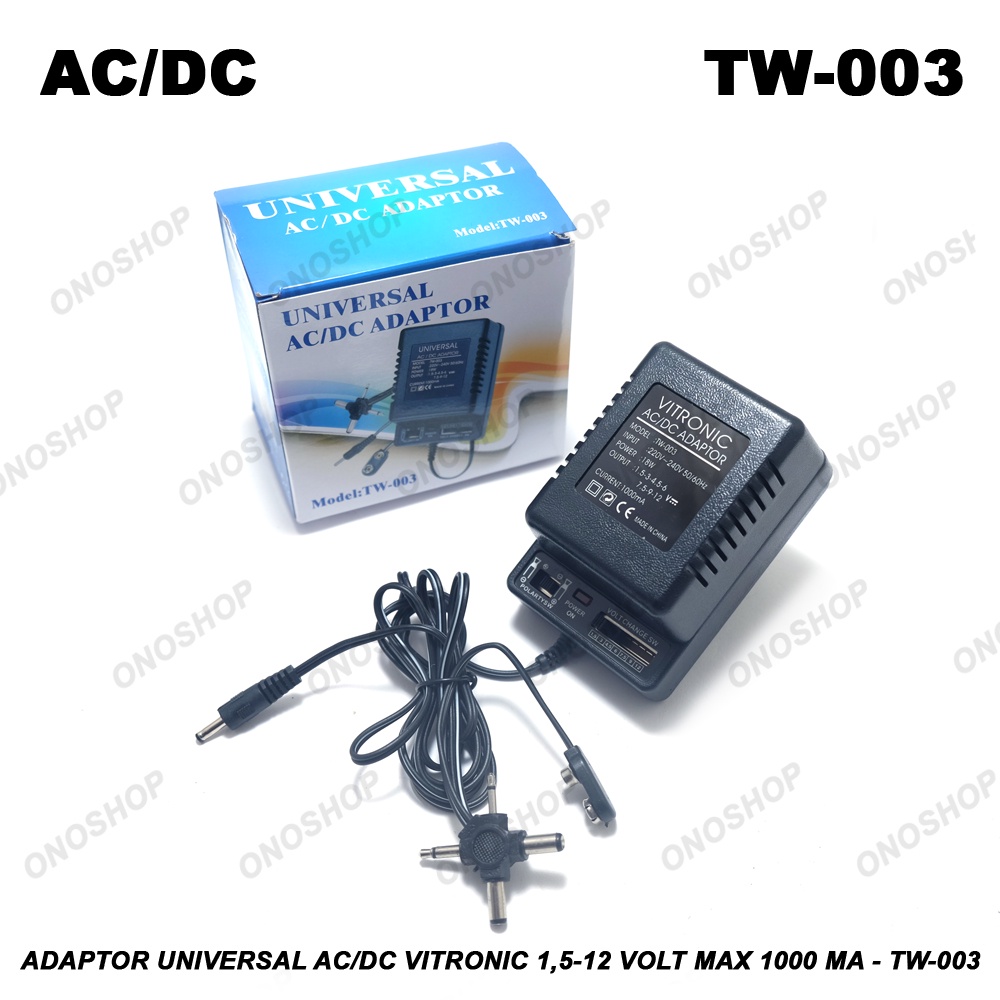 Jual Adaptor Universal AC/DC Vitronic 1,5-12 Volt Max 1000 mA - TW-003 | Shopee Indonesia