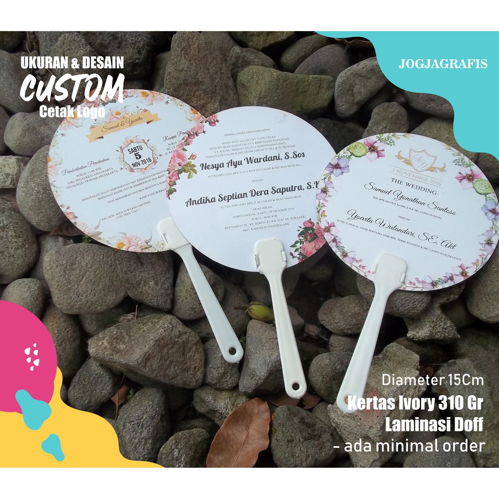 Jual Undangan Pernikahan Unik Kipas Bulat Custom desain full colour ...