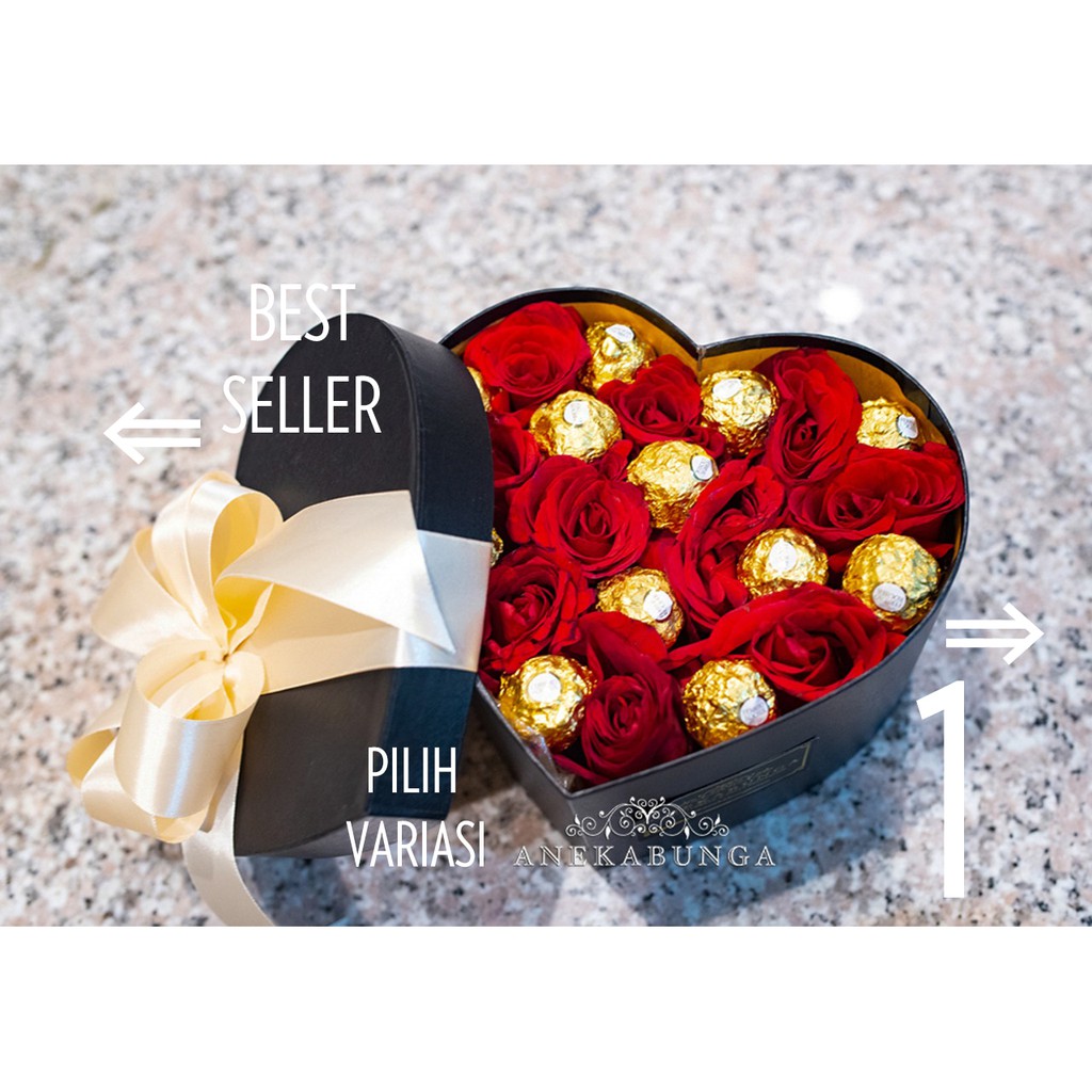 Jual Rose Flower Box Love Bunga Kotak Mawar Asli Bentuk Hati Fresh ...