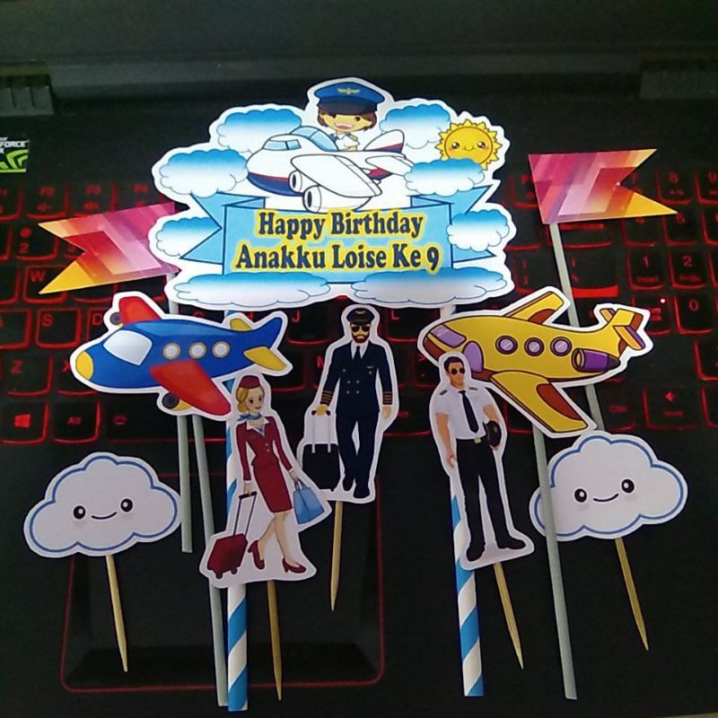 Jual cake topper hiasan kue pesawat plane aeroplane pilot pramugari ...
