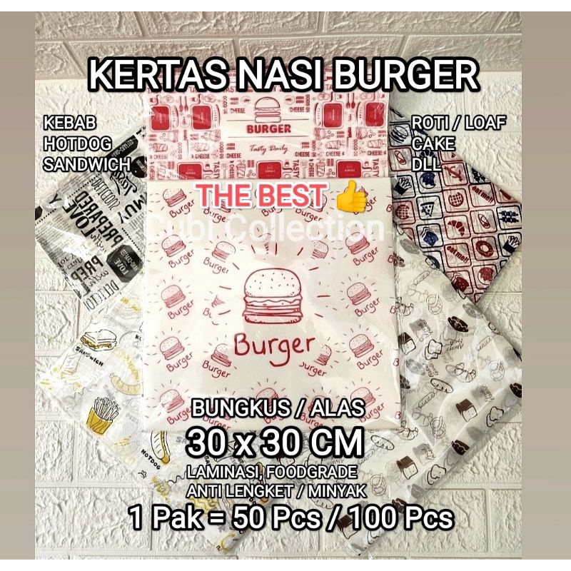 Jual KERTAS NASI BURGER MOTIF 30x30 LAMINASI KFC MCD KEBAB HOTDOG ...