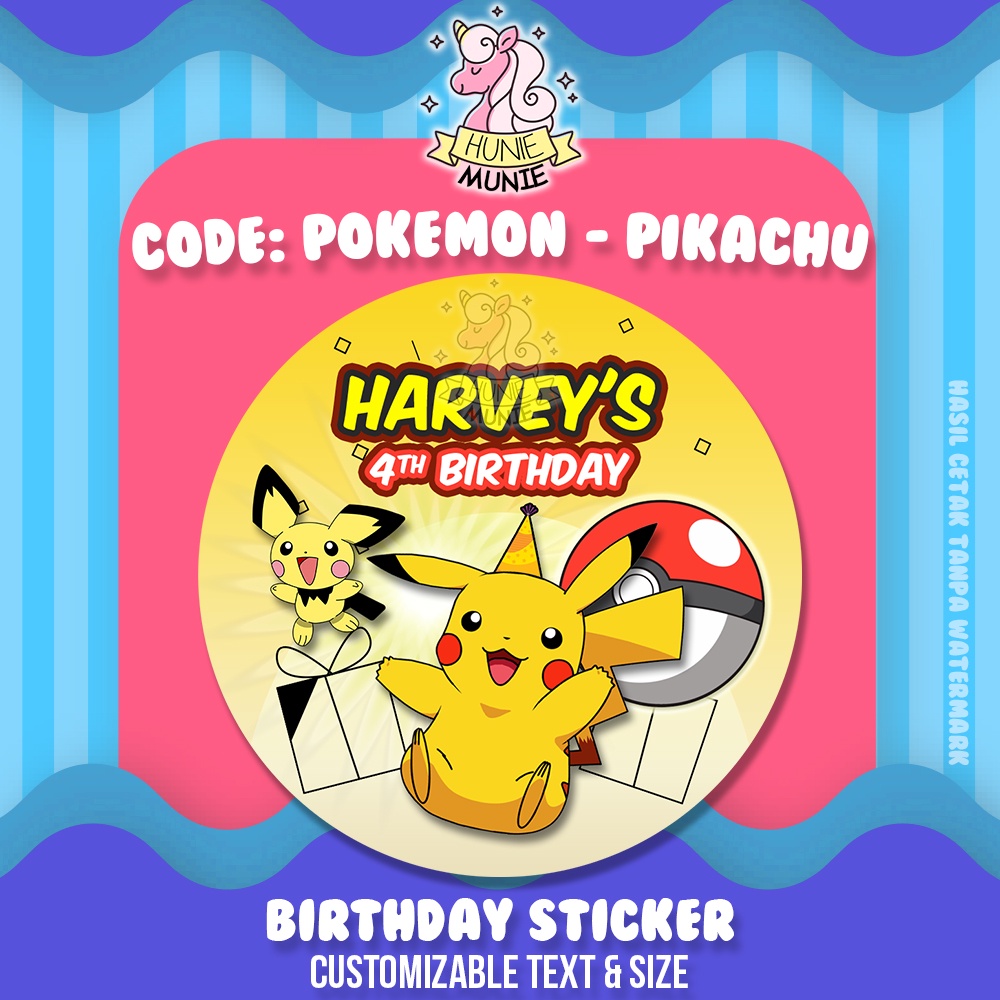 Jual Sticker Birthday Custom - Pokemon Pikachu Pichu (20pcs) Stiker ...