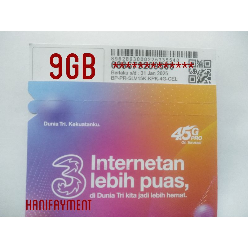 Jual KARTU PERDANA 3 TRI 9GB | Shopee Indonesia
