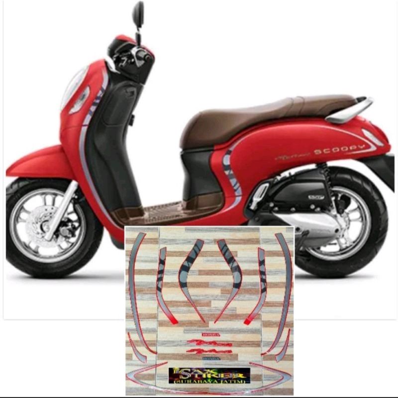 Jual striping original Honda Scoopy stylish merah red tahun 2020 2021 ...