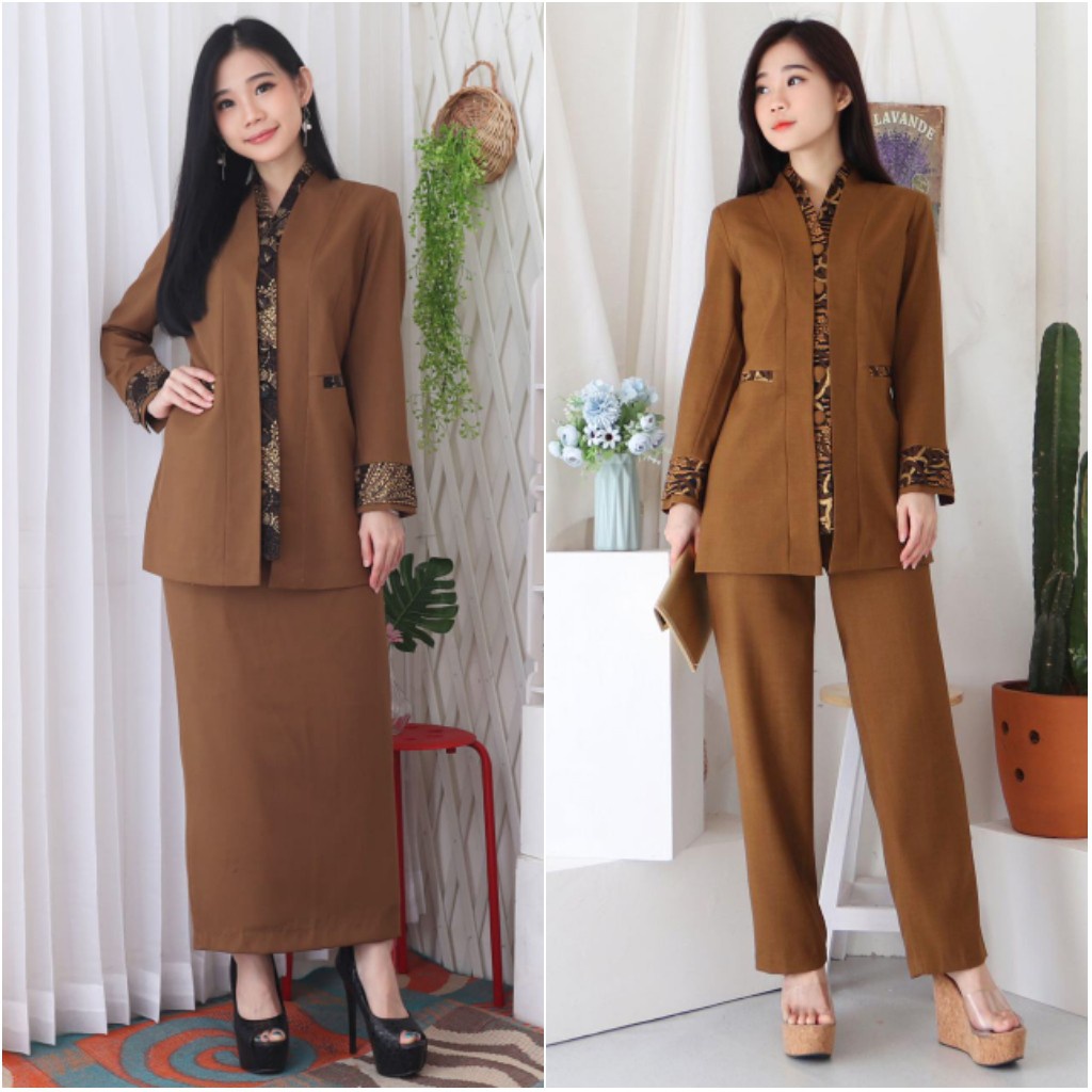 Jual seragam Dinas Wanita Khaki Set Rok Span Blazer Pemda Kheki Stelan Celana Seragam PNS Pemda ...