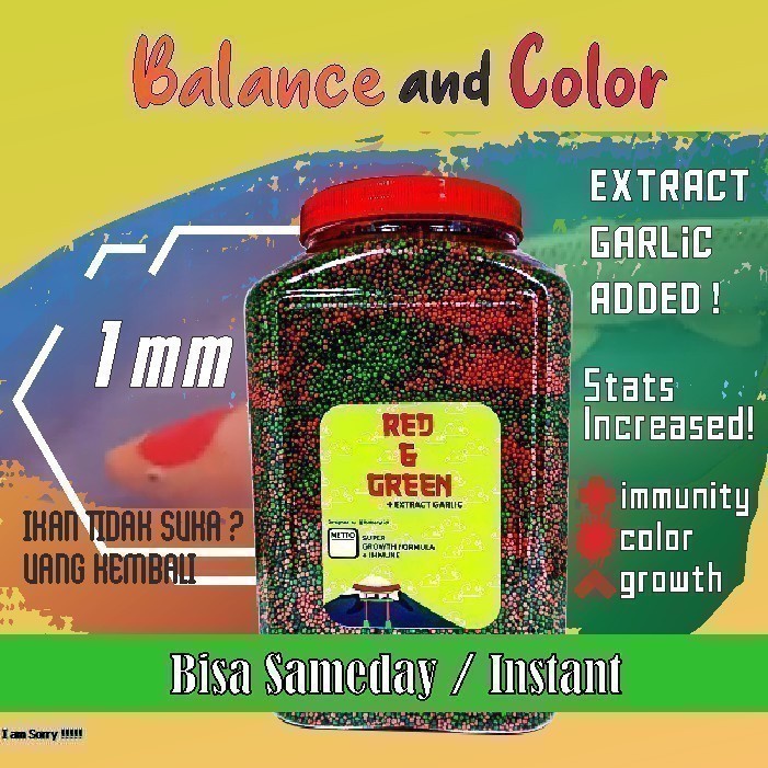 Jual Makanan Ikan Red n Green 1,6 KG Toples Ekstrak Bawang Putih ...