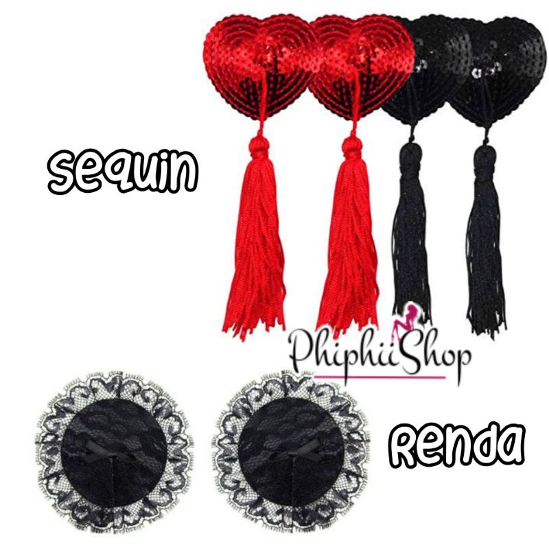 Jual Nipple Cover Sequin Tassel Penutup Puting Seksi Renda Bulat Rumbai ...