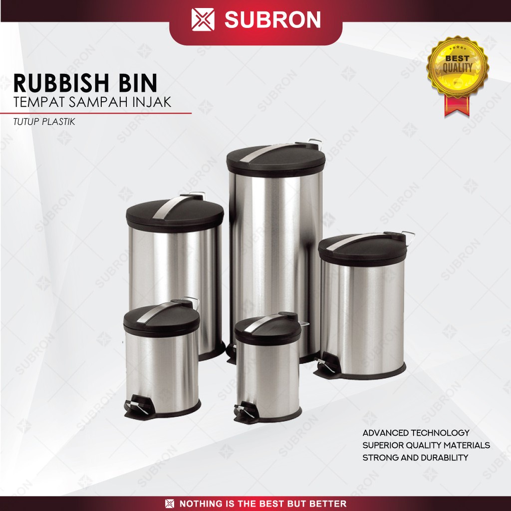 Jual Subron tong sampah 5 liter stainless tempat sampah injak tutup plastik | Shopee Indonesia