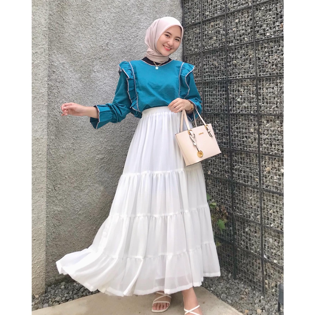 Jual Selia Rok Rempel Ceruty Babydoll Premium – Rok Susun Ruffle Maxi ...