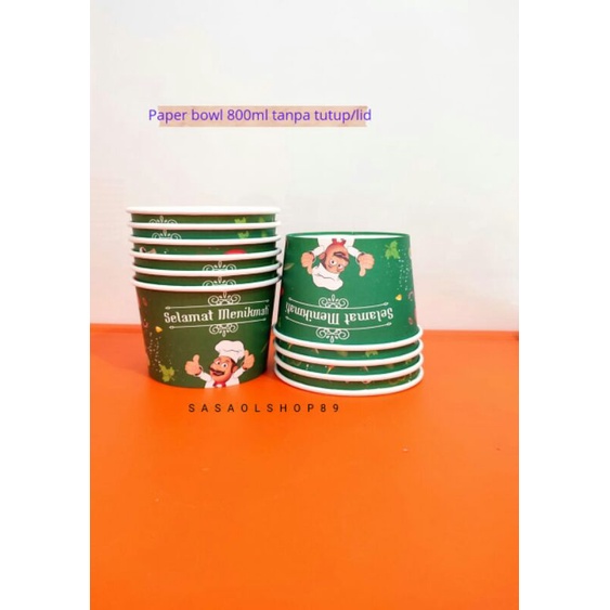 Jual paper bowl 800ml TANPA TUTUP mangkok TEBAL mangkuk wadah kertas ...