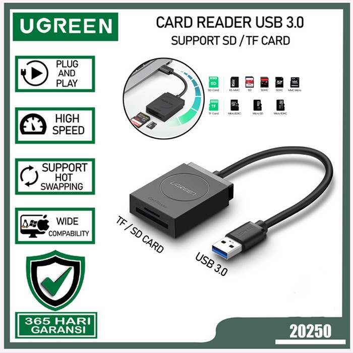 Jual Ugreen All In One Adaptor Card Reader 4 in 1 SD/TF/MS/CF USB 3.0 ...