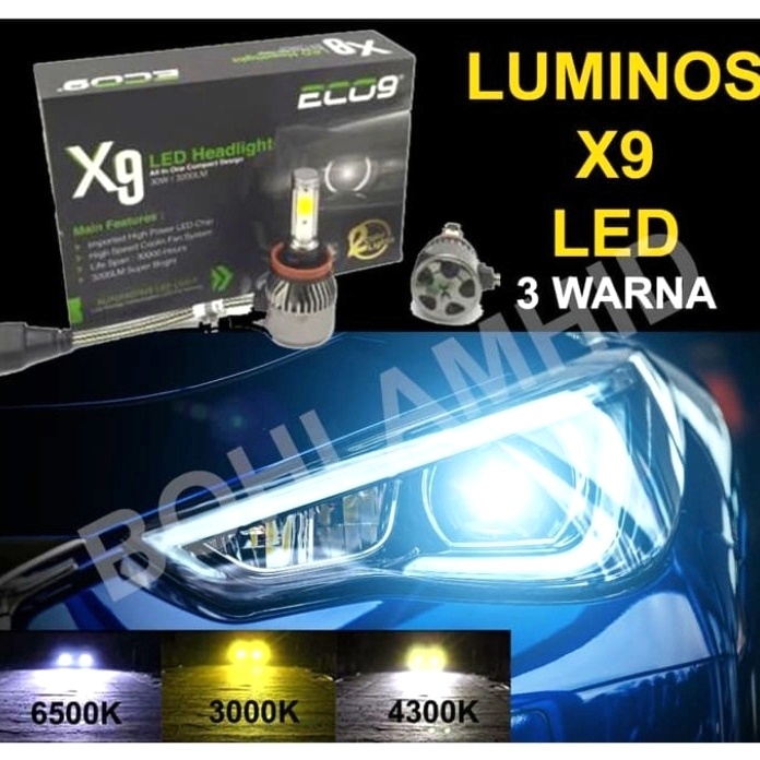 Jual LED Mobil Luminos ECO9 X9 H11 30W 3Warna -Bohlam Led Hedlamp ...
