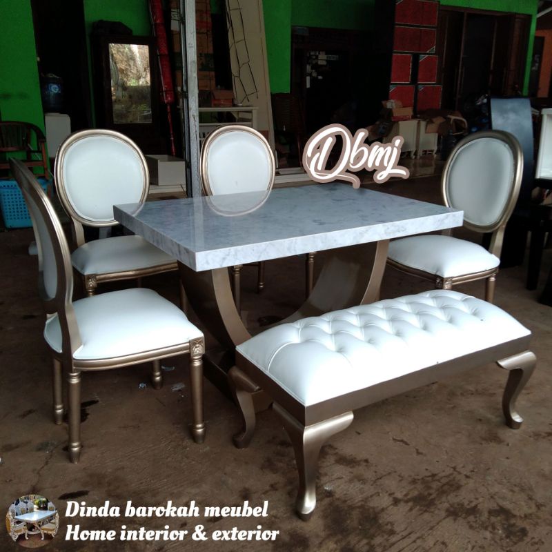 Jual MEJA MAKAN MARMER CARARA IMPORT ITALY SET 4 KURSI 1 STOOLE, MEJA ...