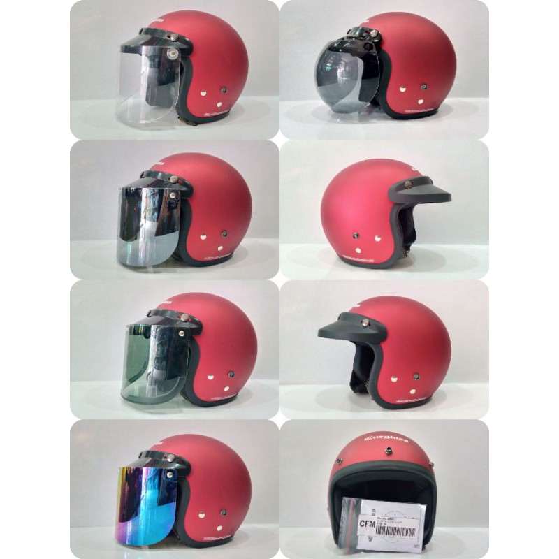Jual HELM CARGLOSS Merah marun dop half face Visorplat | Shopee Indonesia